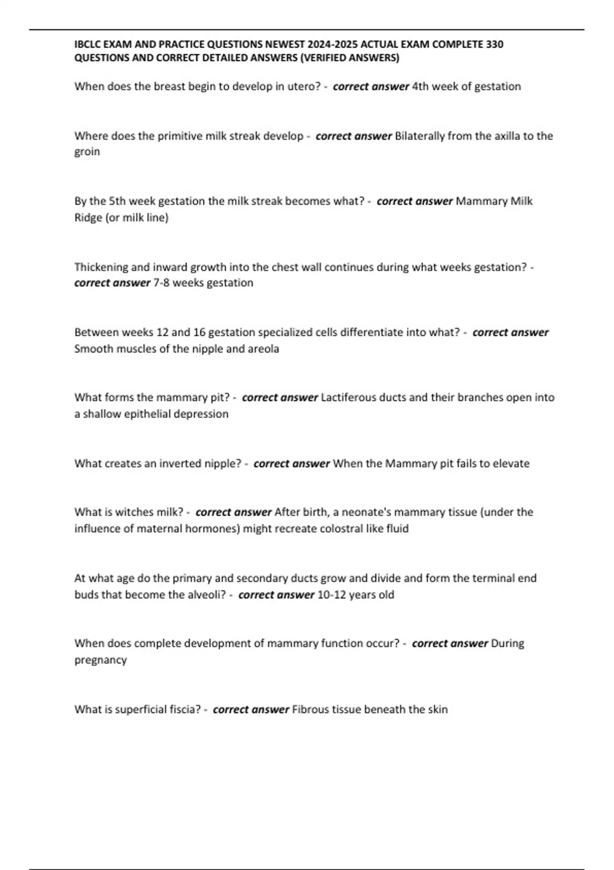 IBCLC EXAM AND PRACTICE QUESTIONS NEWEST ACTUAL EXAM COMPLETE 330 ...