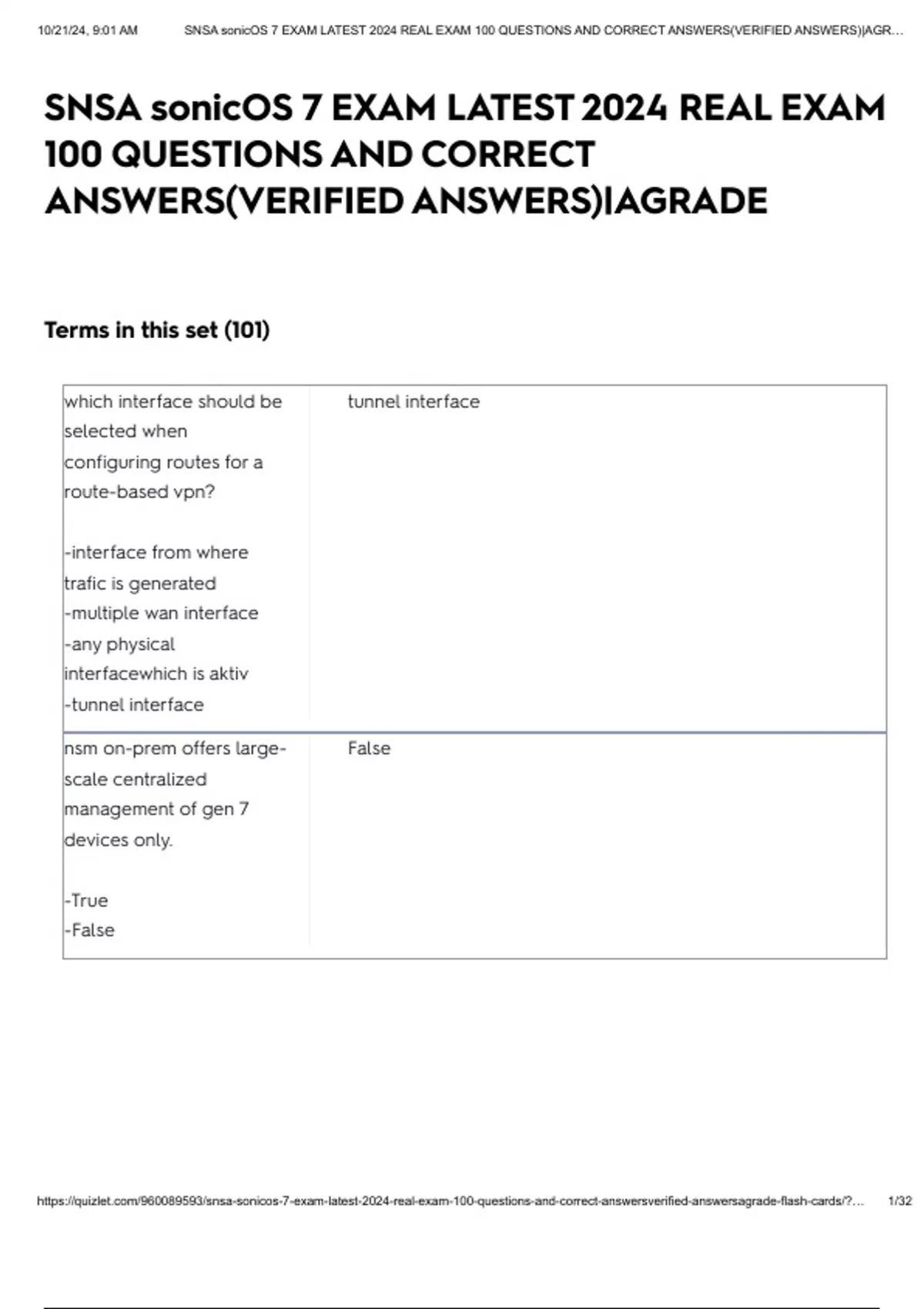SNSA sonicOS 7 EXAM LATEST 2024 REAL EXAM 100 QUESTIONS AND CORRECT ...