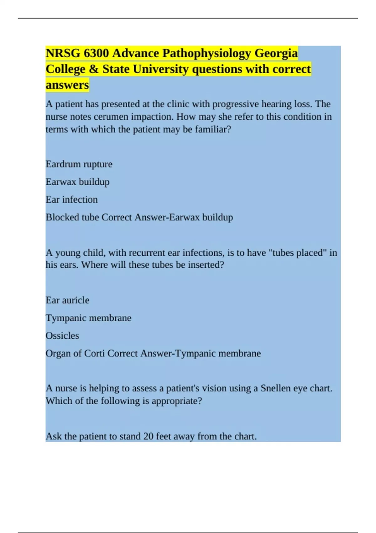 Georgia College & State University NRSG 6300 Advanced Pathophysiology ...