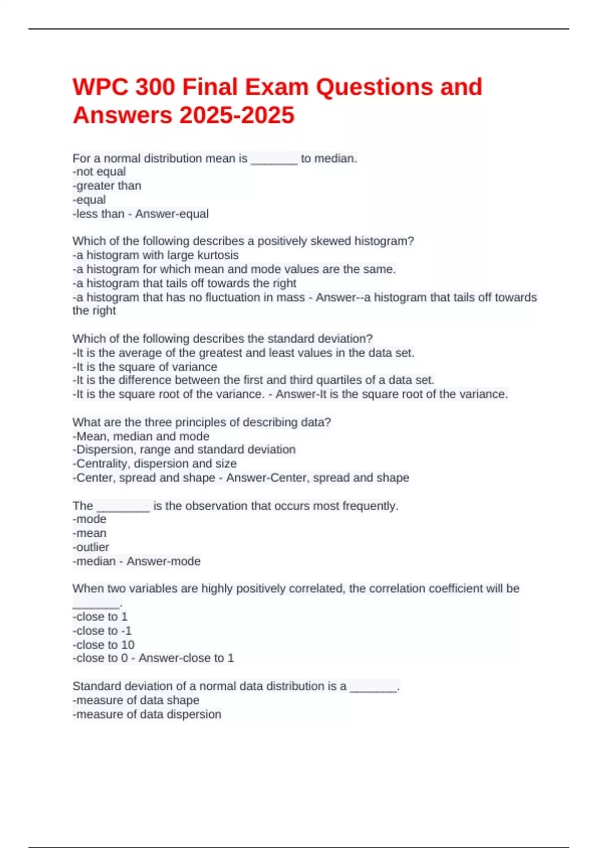 WPC 300 Final Exam Questions and Answers - WPC 300 - Stuvia US