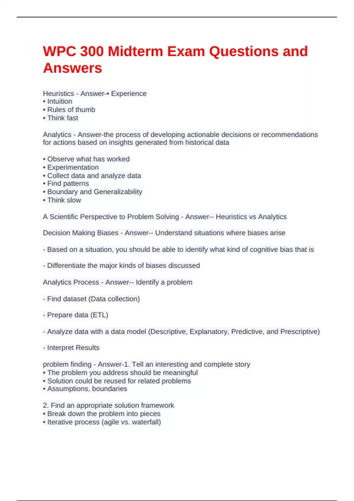 WPC 300 Midterm Exam Questions and Answers - WPC 300 - Stuvia US