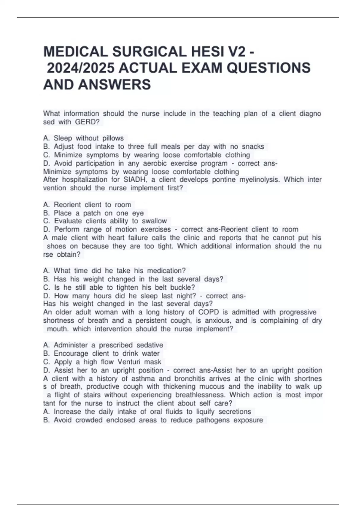 MEDICAL SURGICAL HESI V2 - 2024/2025 ACTUAL EXAM QUESTIONS AND ANSWERS ...