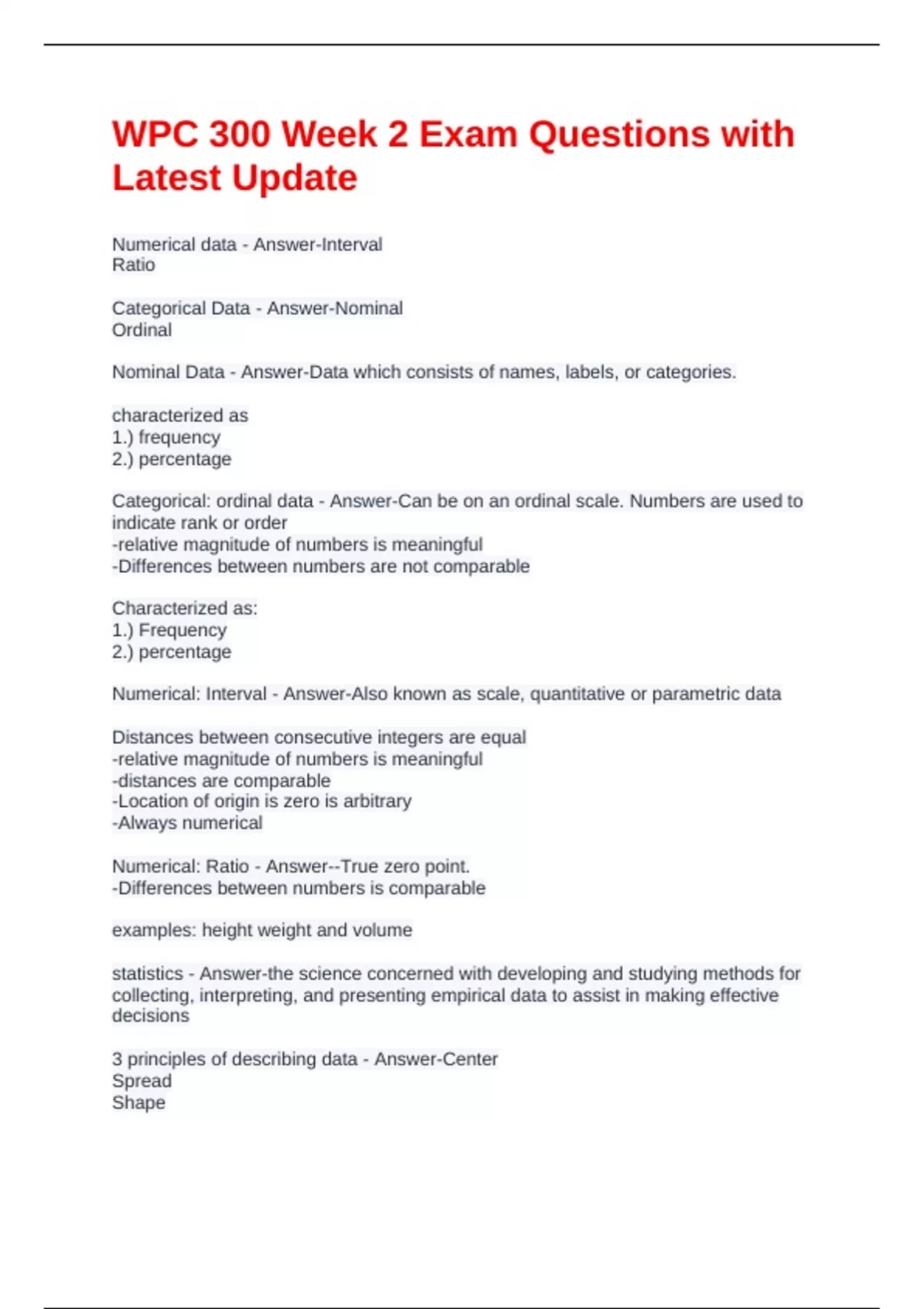 WPC 300 Week 2 Exam Questions with Latest Update - WPC 300 - Stuvia US