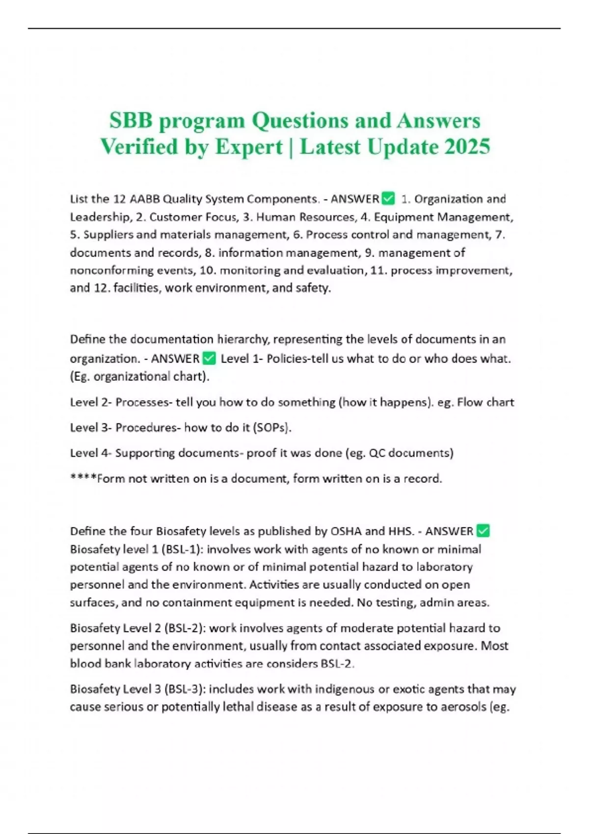 SBB program Questions and Answers Verified by Expert | Latest Update ...