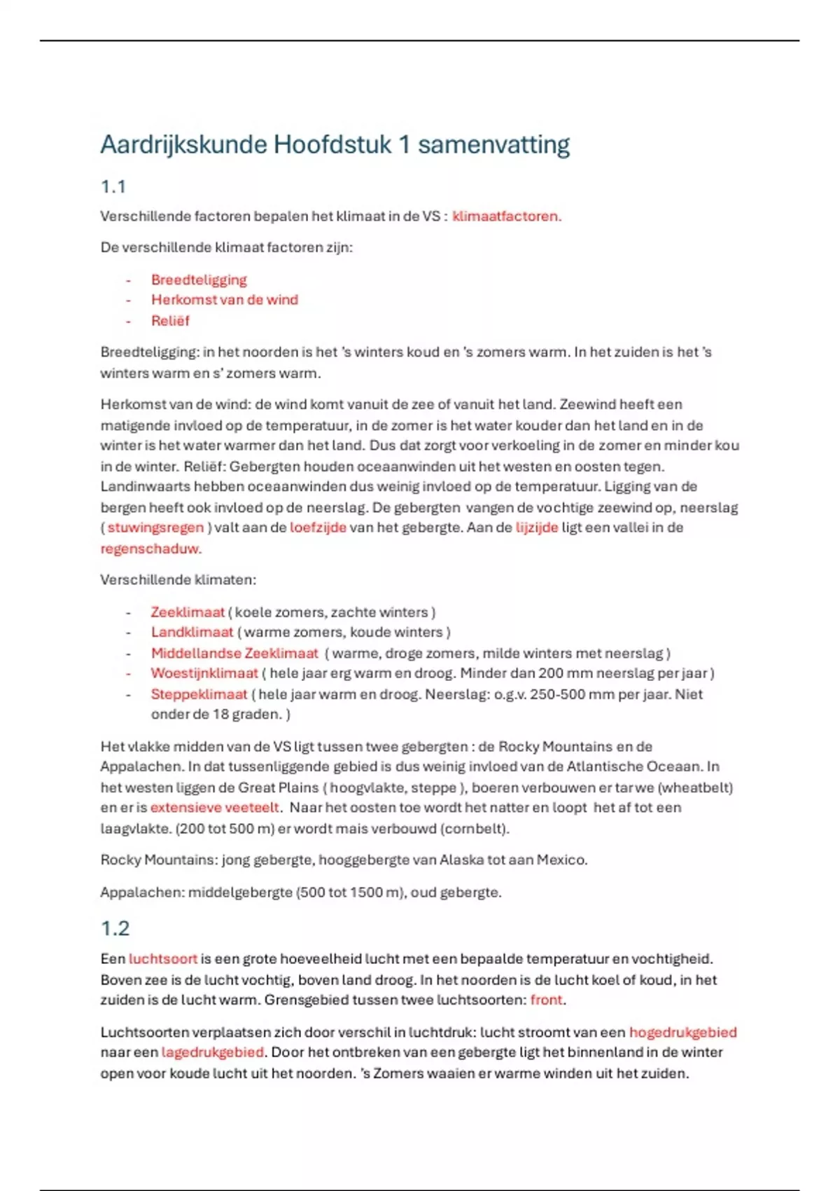 Samenvatting De Geo Hoofstuk 1 De VS in beeld, paragraaf 1,2,3,5 .vwo 3 ...