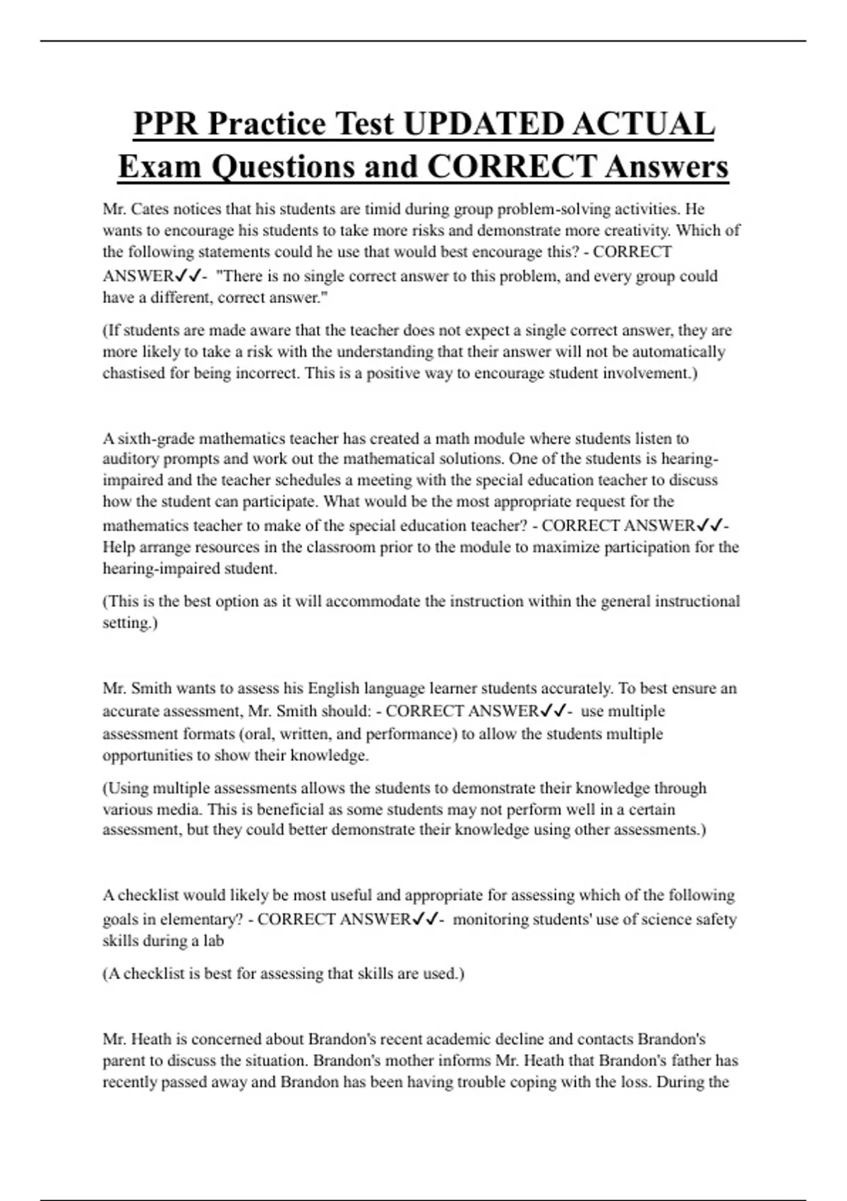 Ppr Practice Test Updated Actual Exam Questions And Correct Answers Ppr Practice Stuvia Us