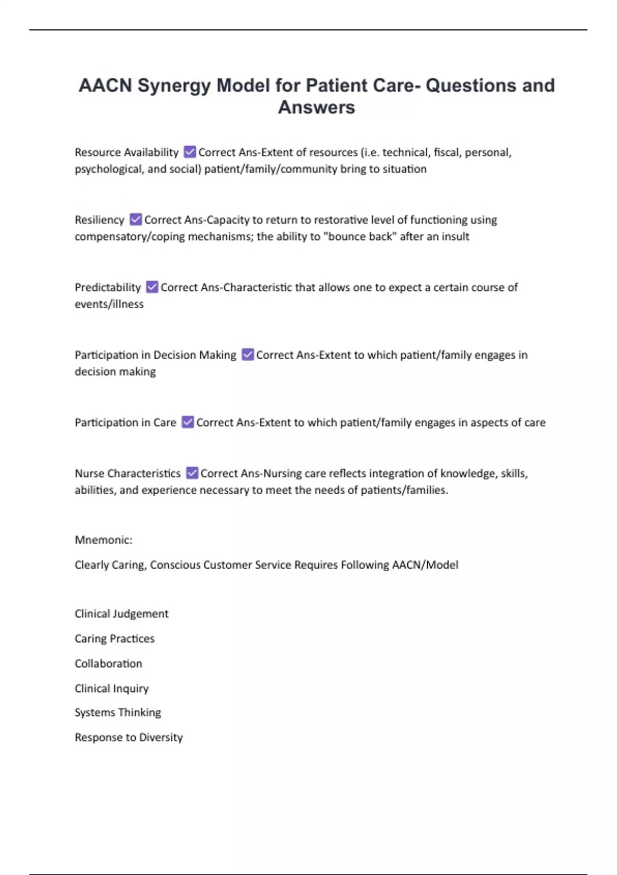 AACN Synergy Model for Patient Care- Questions and Answers - AACN ...