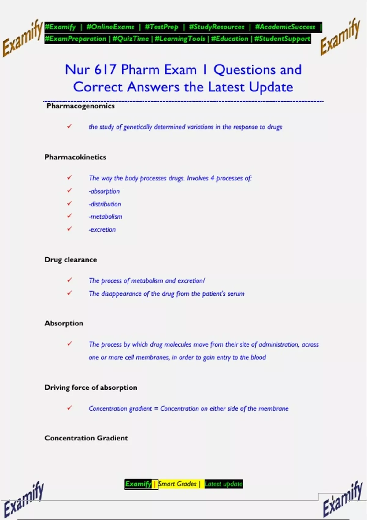 Nur 617 Pharm Exam 1 Questions and Correct Answers the Latest Update ...