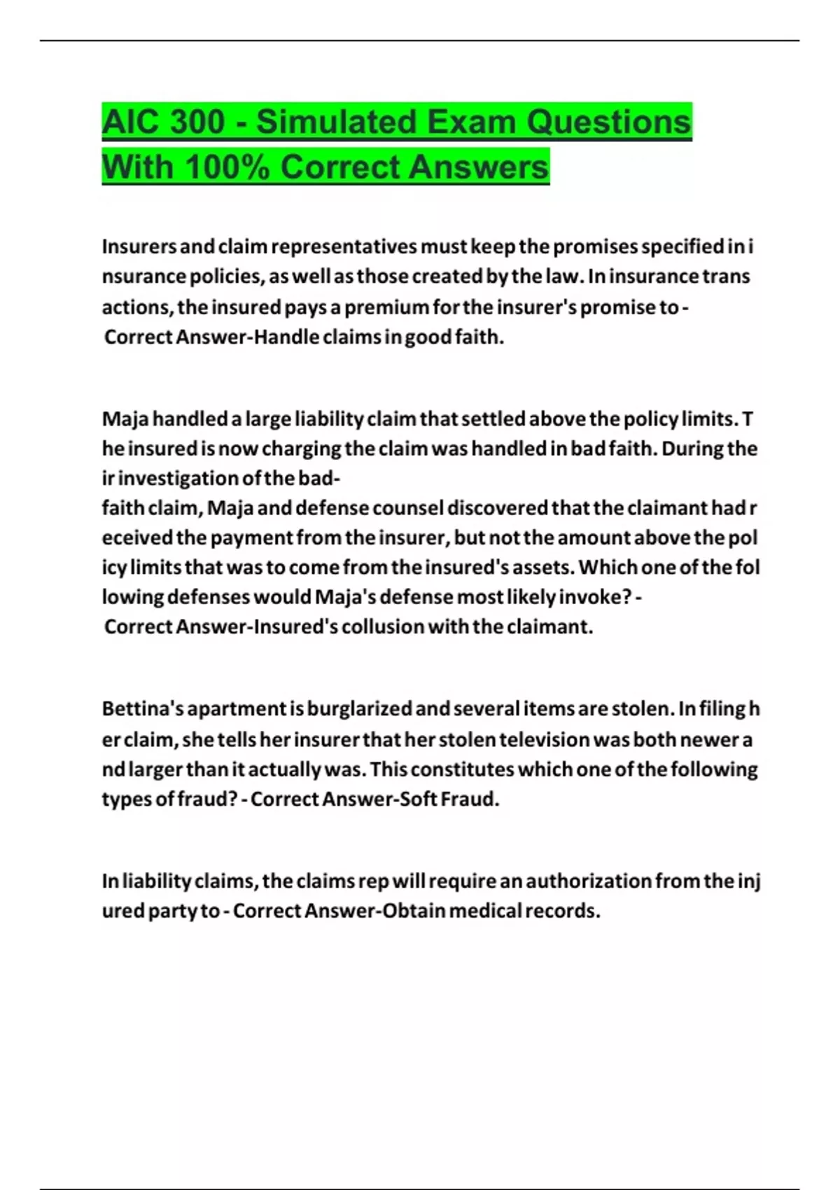 AIC 300 - Simulated Exam Questions With 100% Correct Answers 2024 - AIC ...