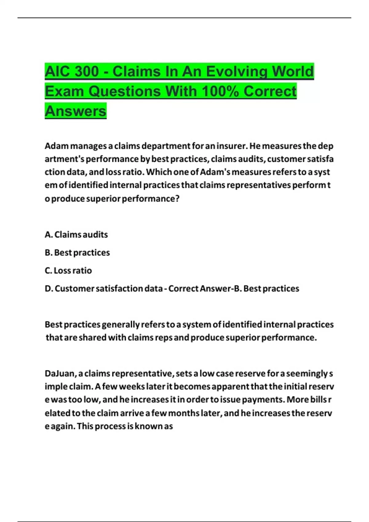 AIC 300 - Claims In An Evolving World Exam Questions With 100% Correct ...