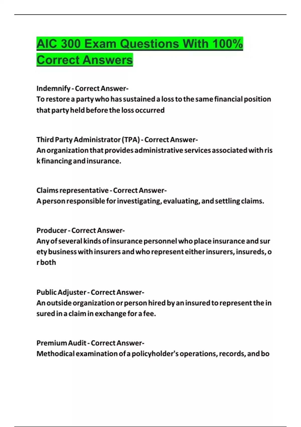 AIC 300 Exam Questions With 100% Correct Answers 2024 - AIC 300 - Stuvia US