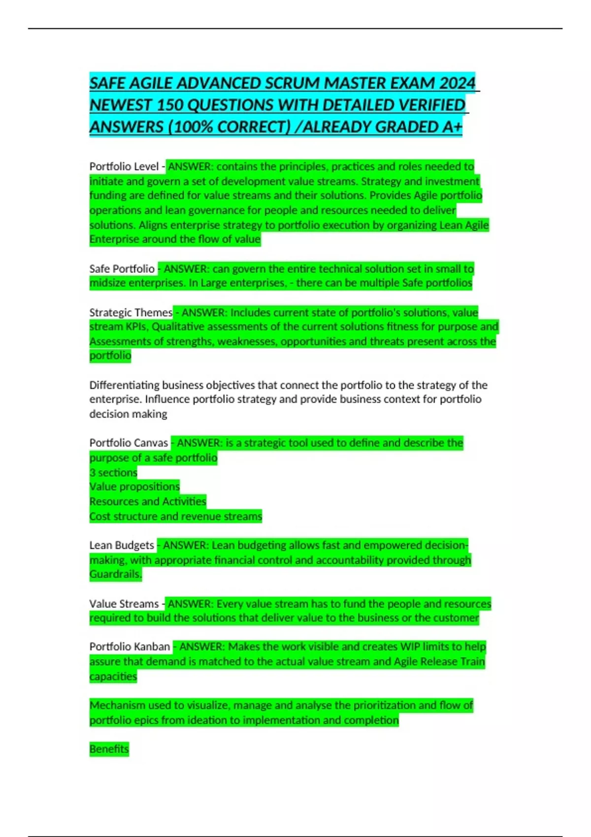 Safe Agile Advanced Scrum Master Exam Safe Agile Advanced Scrum Master Stuvia Us