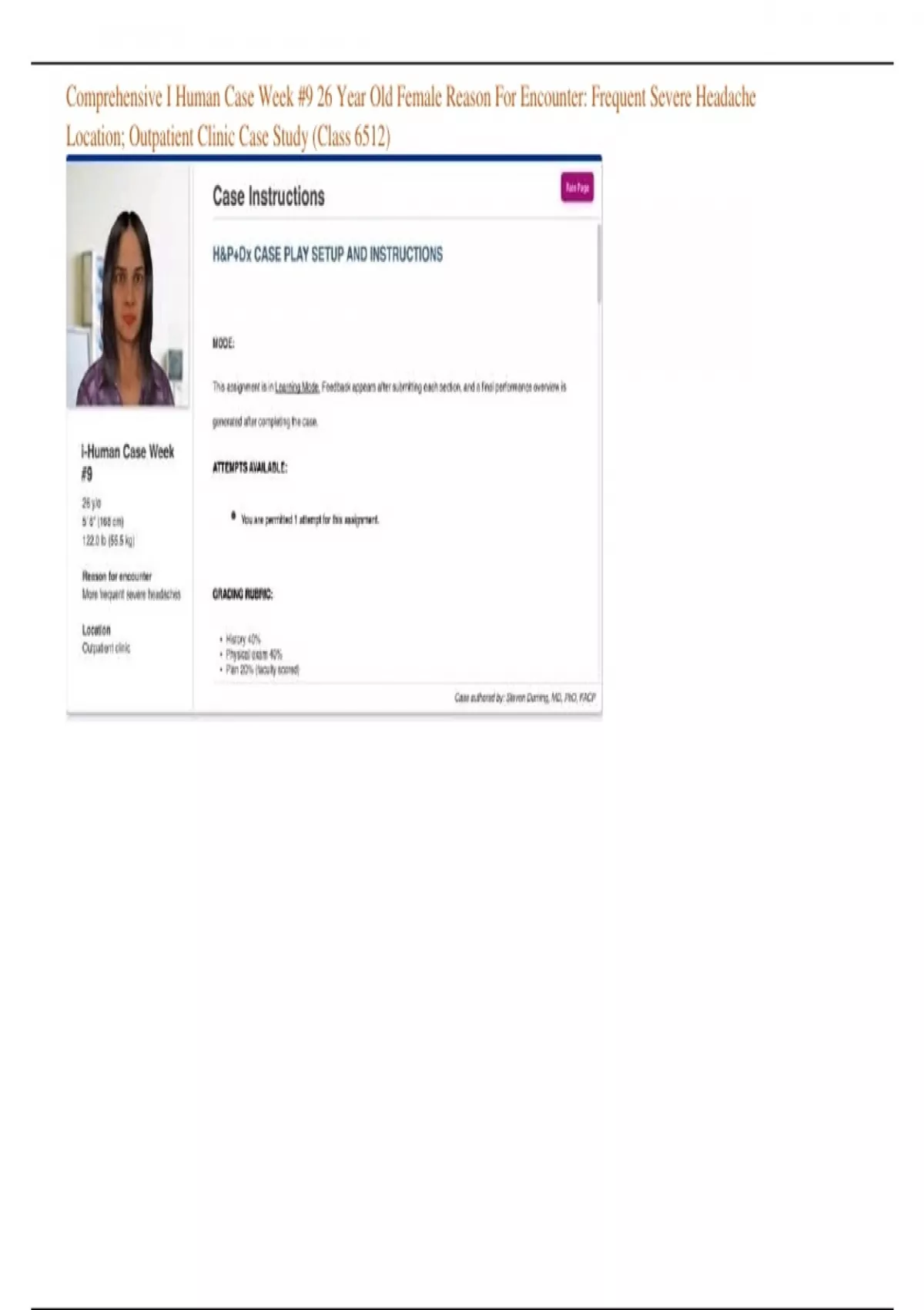 I HUMAN CASE (Class 6512) A 26 YEAR OLD REASON FOR ENCOUNTER :MORE ...