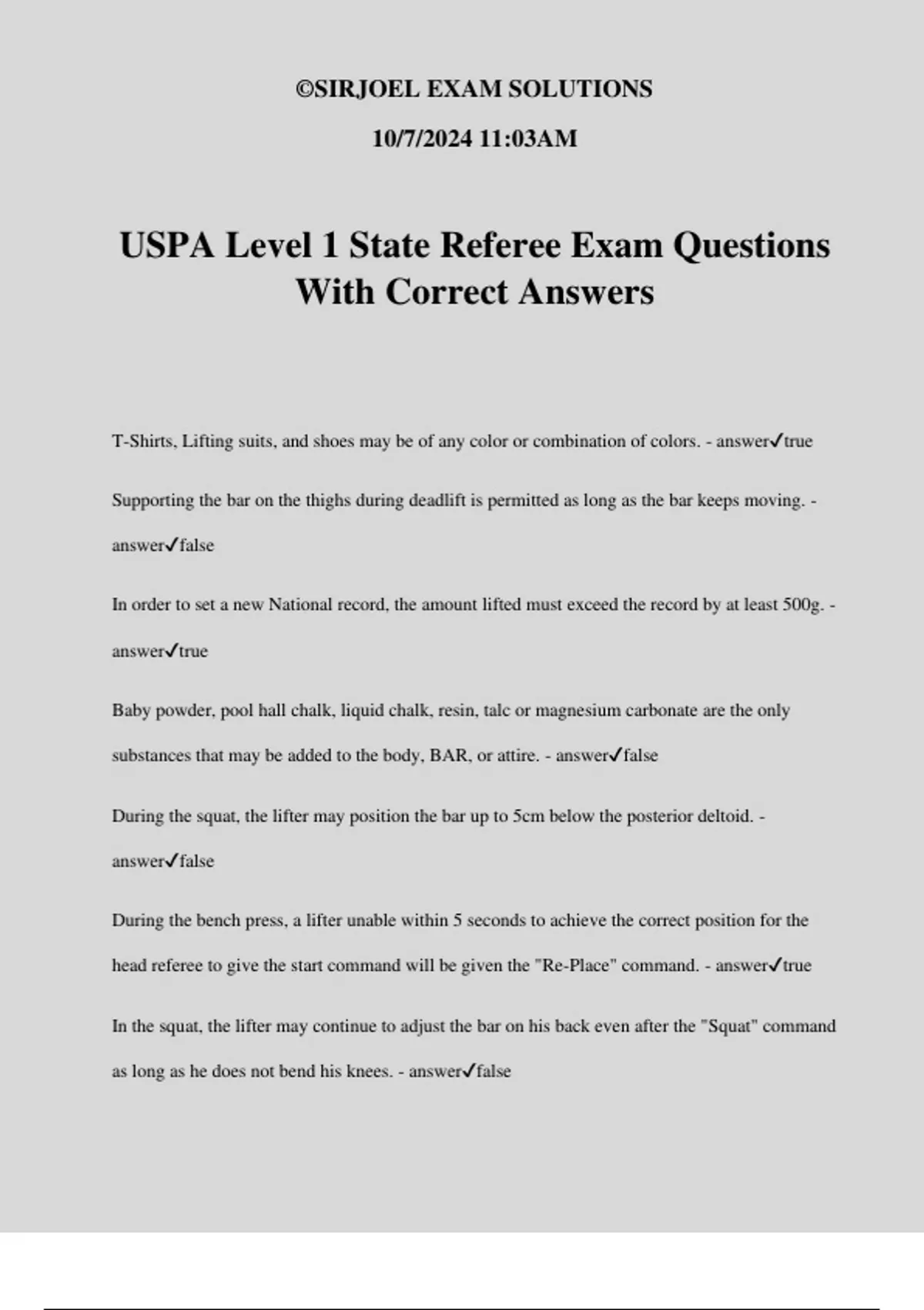 USPA Level 1 State Referee Exam Questions With Correct Answers - USPA ...