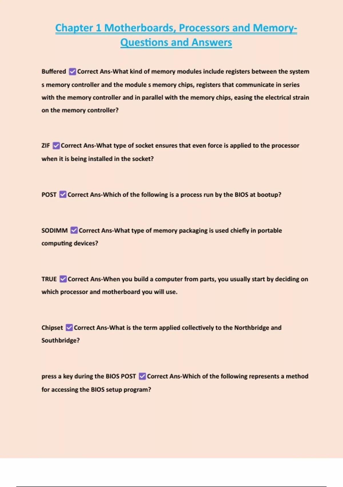 Chapter 1 Motherboards, Processors and Memory Questions and Answers ...