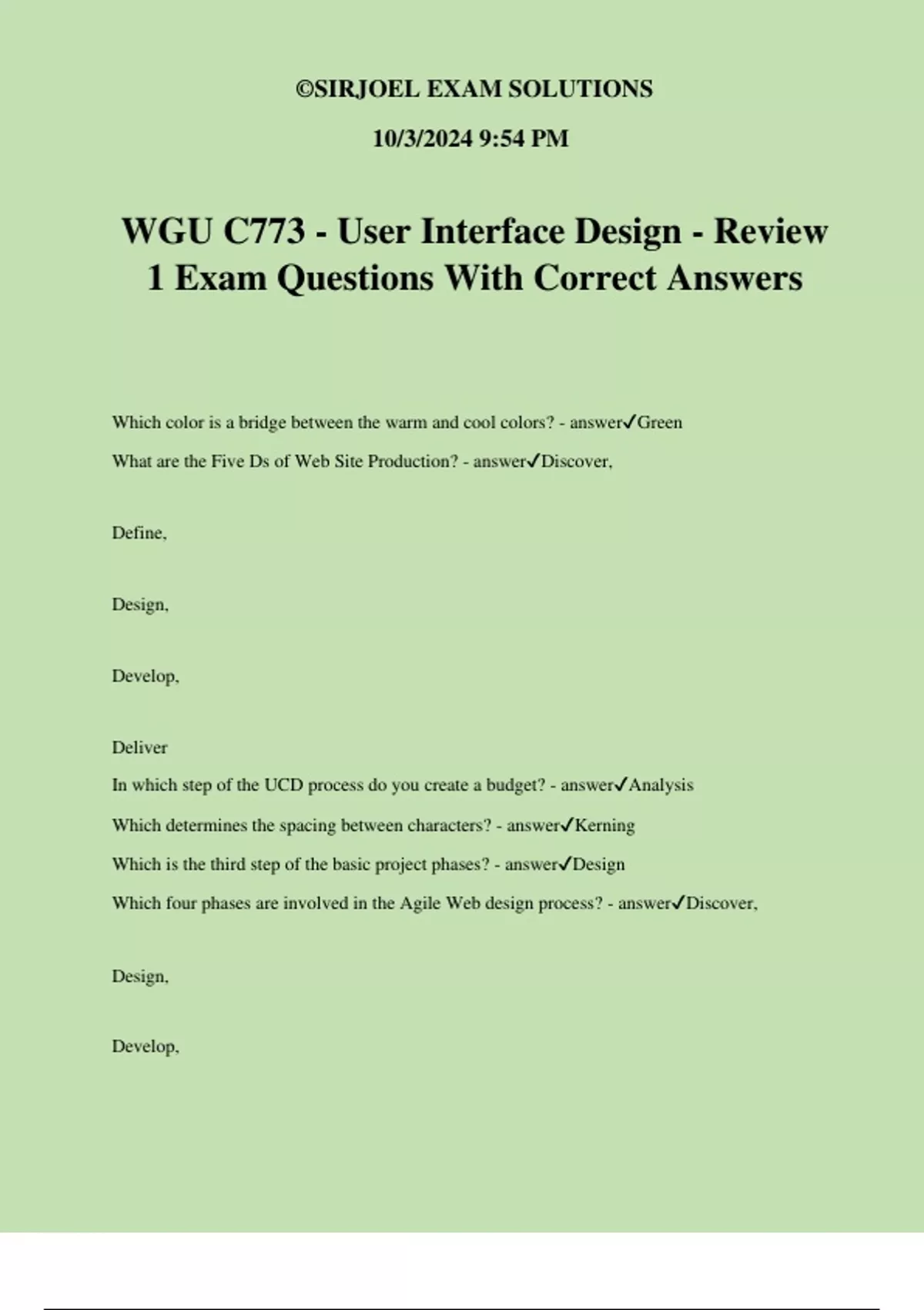 WGU C773 - User Interface Design - Review 1 Exam Questions With Correct ...