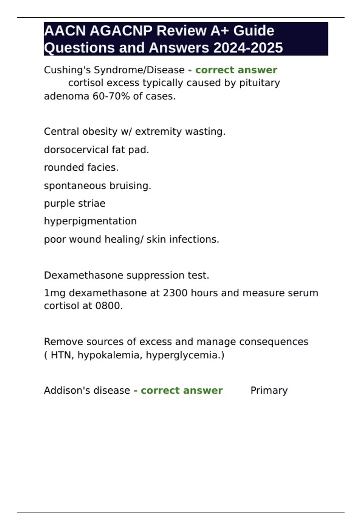 AACN AGACNP Review A+ Guide Questions and Answers - AACN AGACNP - Stuvia US