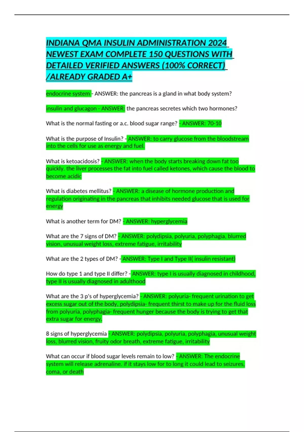 INDIANA QMA INSULIN ADMINISTRATION - INDIANA QMA INSULIN ADMINISTRATION ...