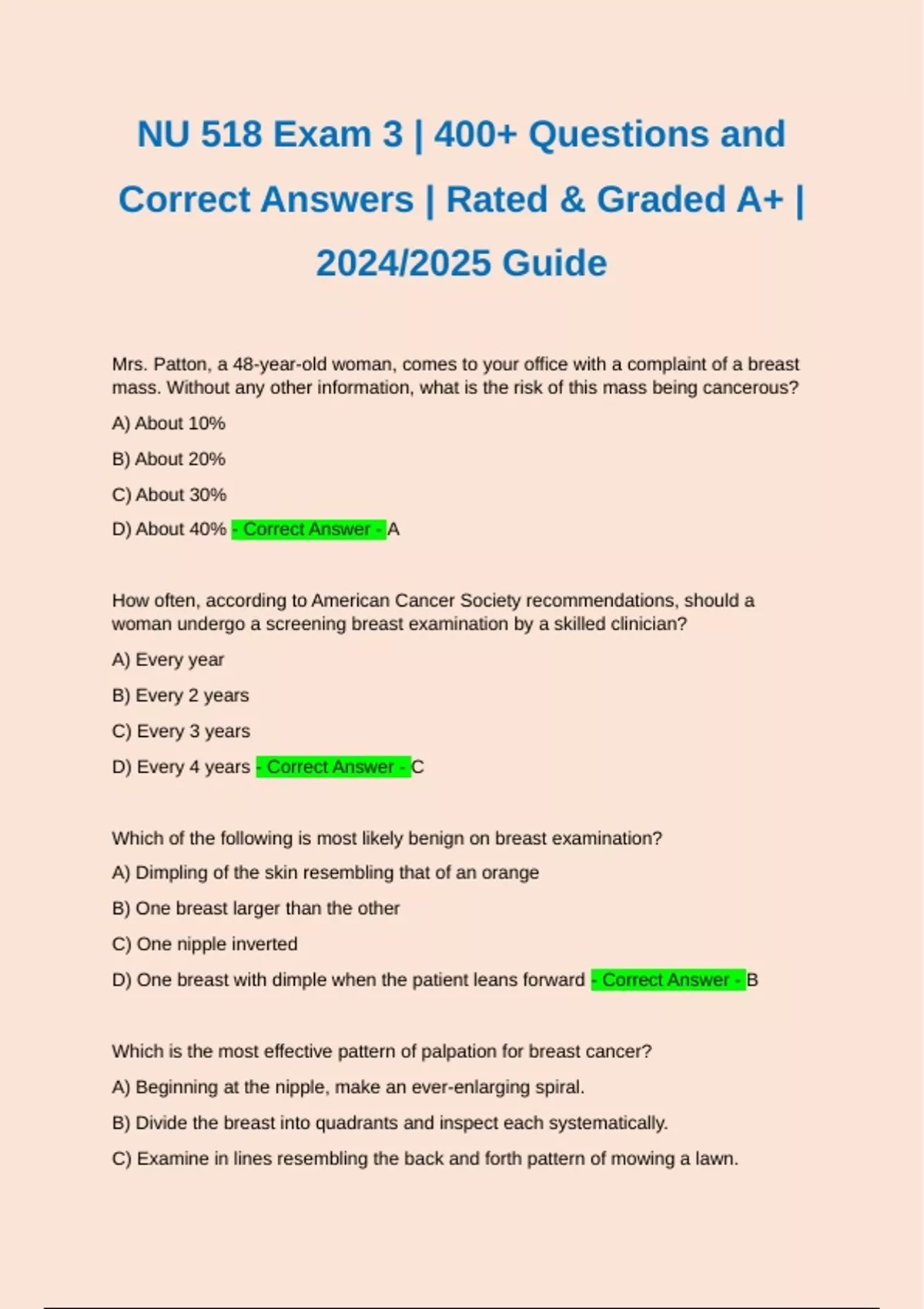 NU 518 Exam 3 | 400+ Questions and Correct Answers | Rated & Graded A+ ...