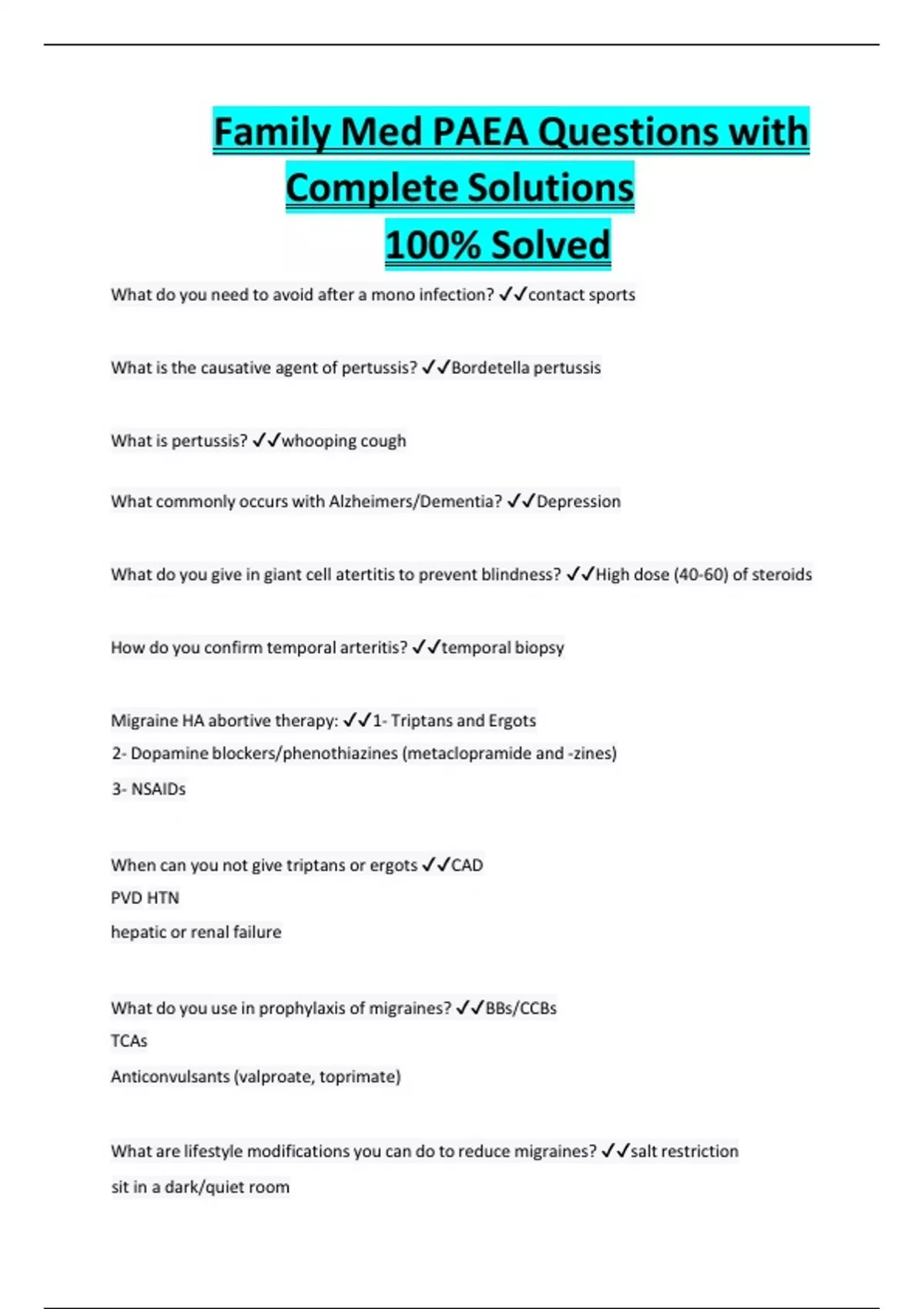 Family Med PAEA Questions with Complete Solutions 100% Solved - Family ...