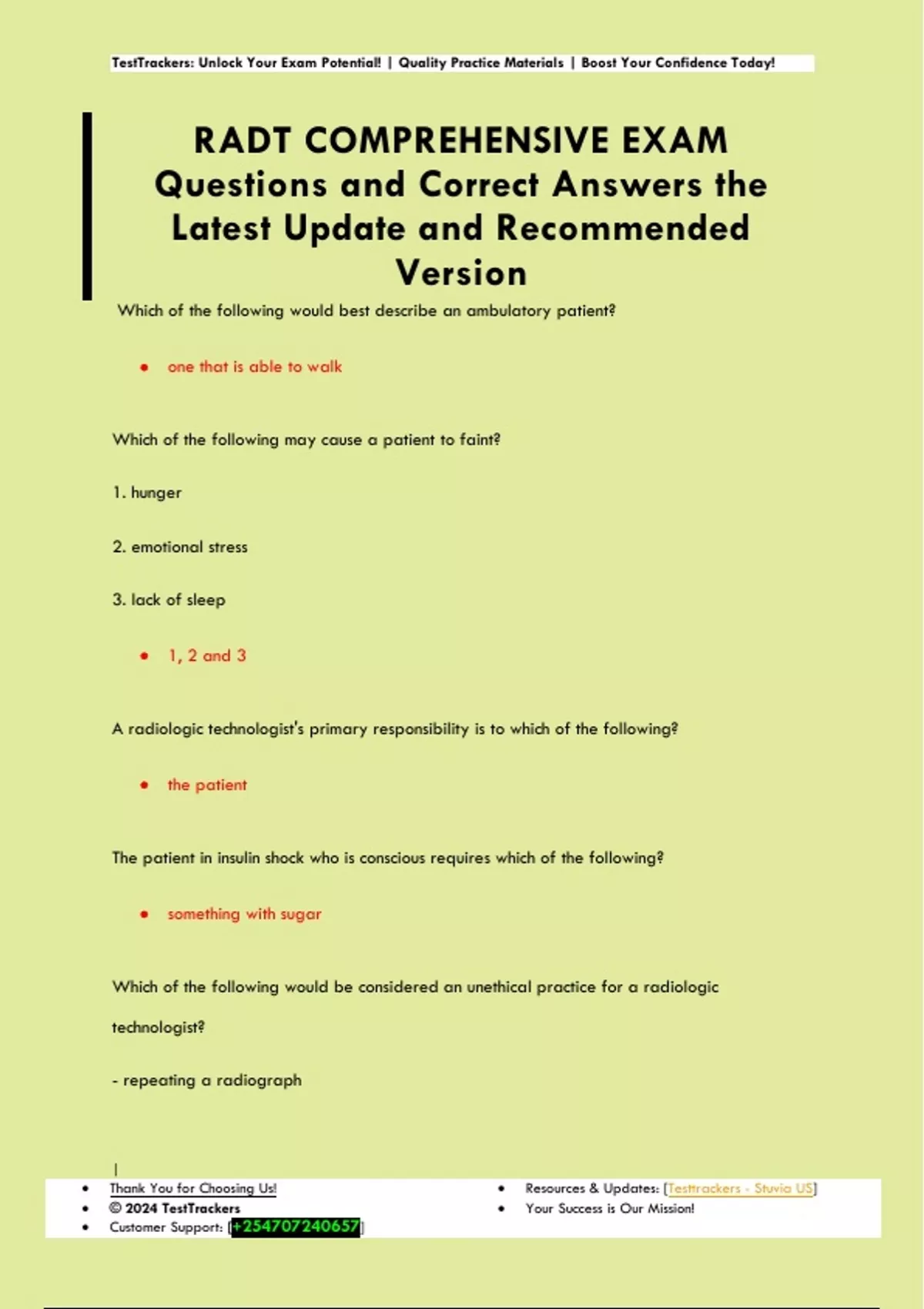 RADT COMPREHENSIVE EXAM Questions and Correct Answers the Latest Update ...