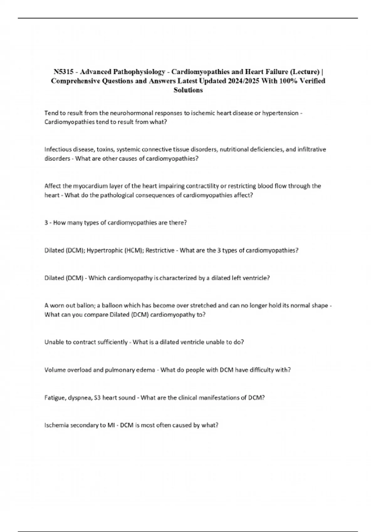 N5315 - Advanced Pathophysiology - Cardiomyopathies and Heart Failure ...