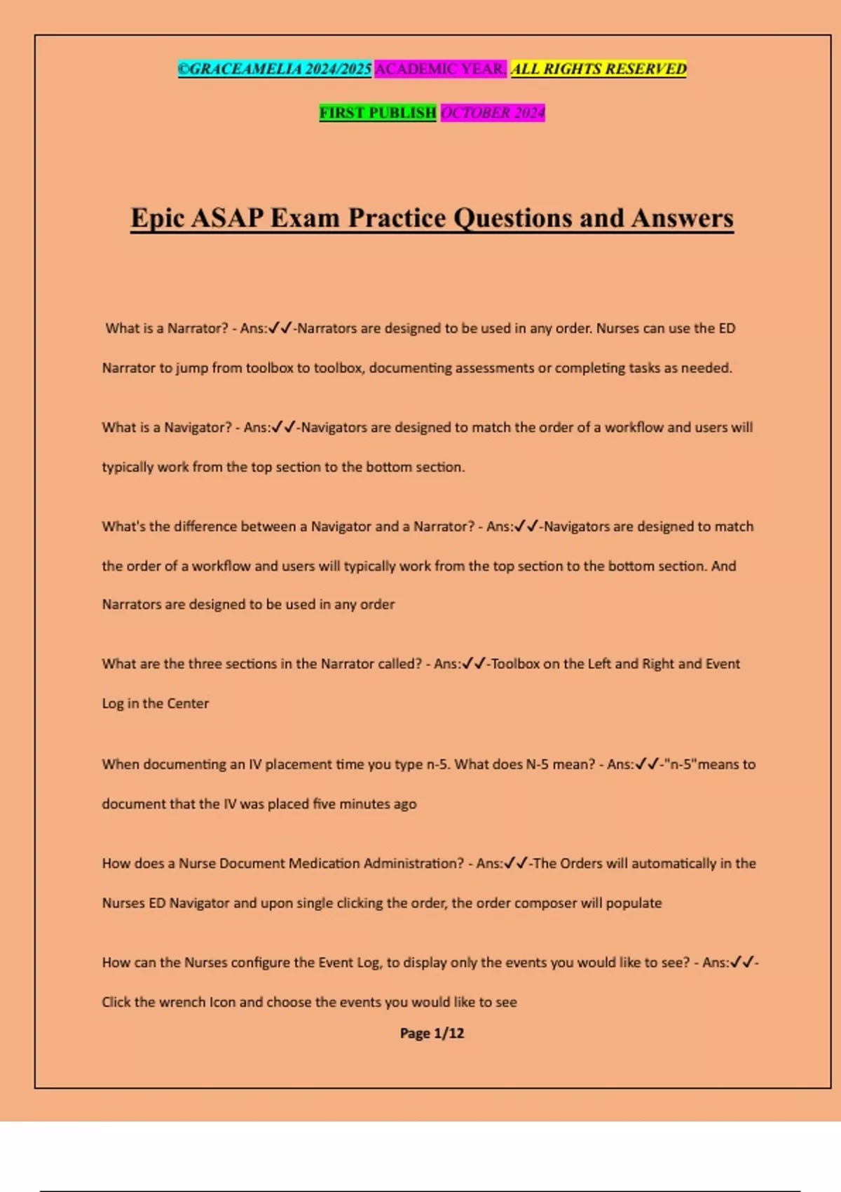 Epic ASAP Exam Practice Questions and Answers - Epic - Stuvia US