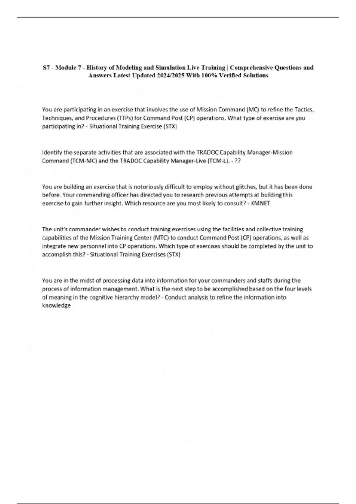 S7 - Module 7 - History of Modeling and Simulation Live Training | Comprehensive Questions and ...