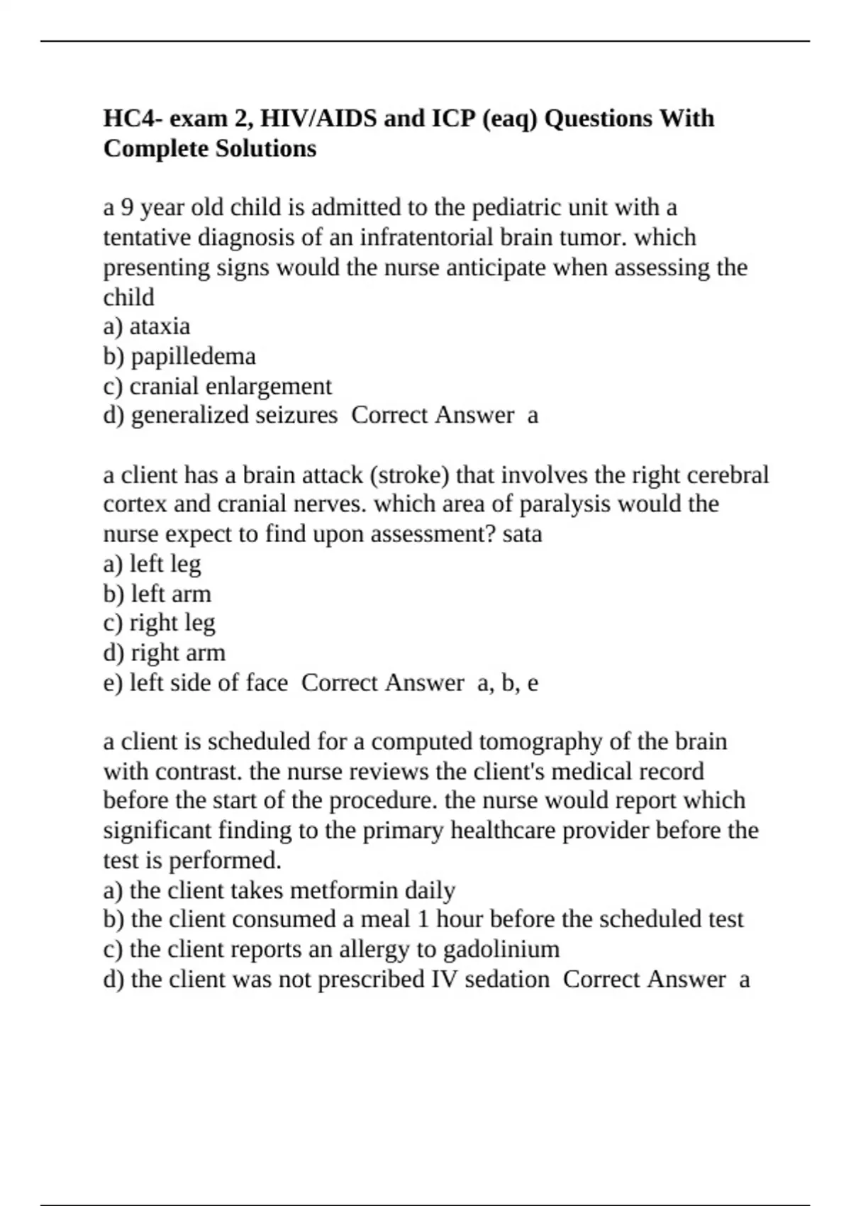 HC4- exam 2, HIV/AIDS and ICP (eaq) Questions With Complete Solutions - HC4 - Stuvia US
