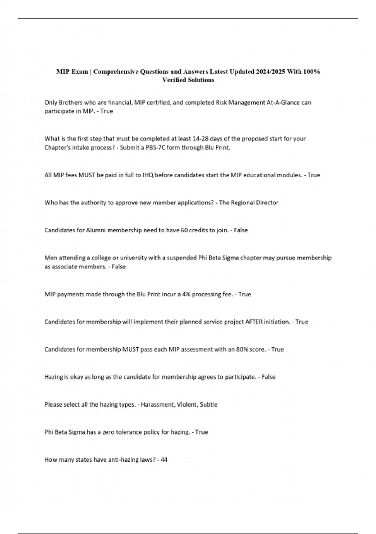 MIP Exam | Comprehensive Questions and Answers Latest Updated 2024/2025 ...