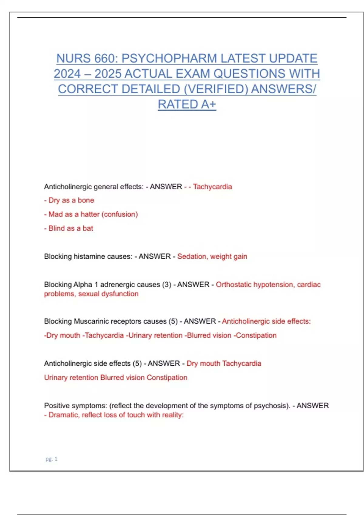NURS 660: PSYCHOPHARM LATEST UPDATE 2024 – 2025 ACTUAL EXAM QUESTIONS ...