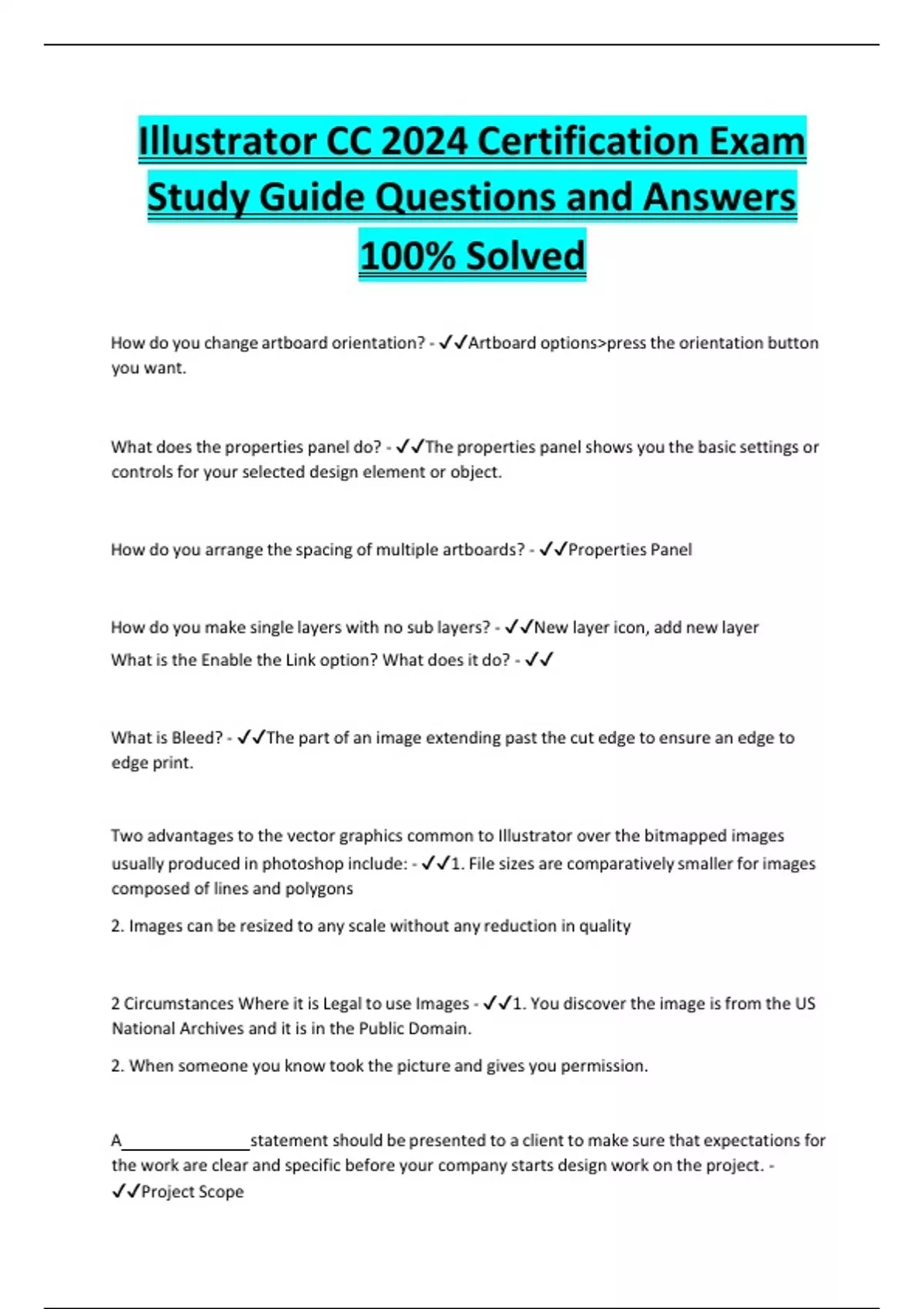 Illustrator CC 2024 Certification Exam Study Guide Questions and ...