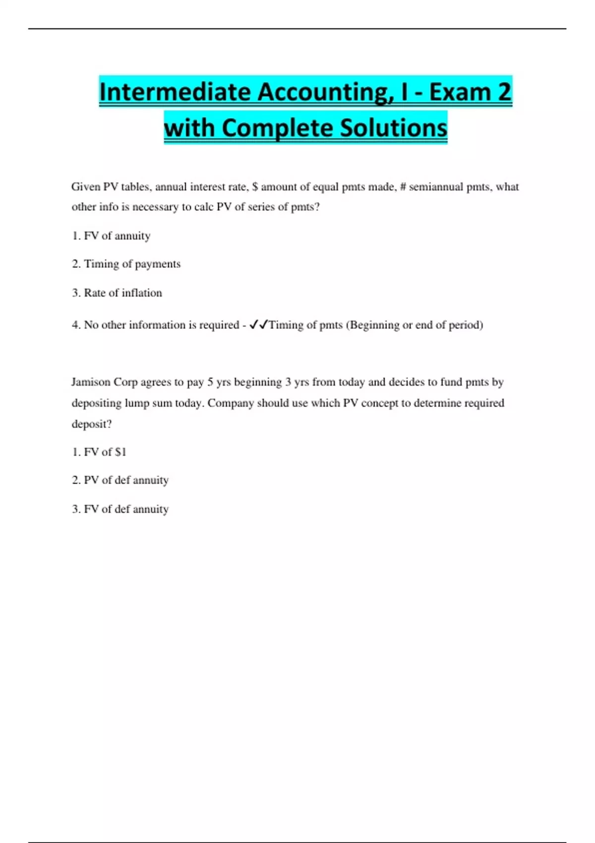Intermediate Accounting, I - Exam 2 with Complete Solutions ...