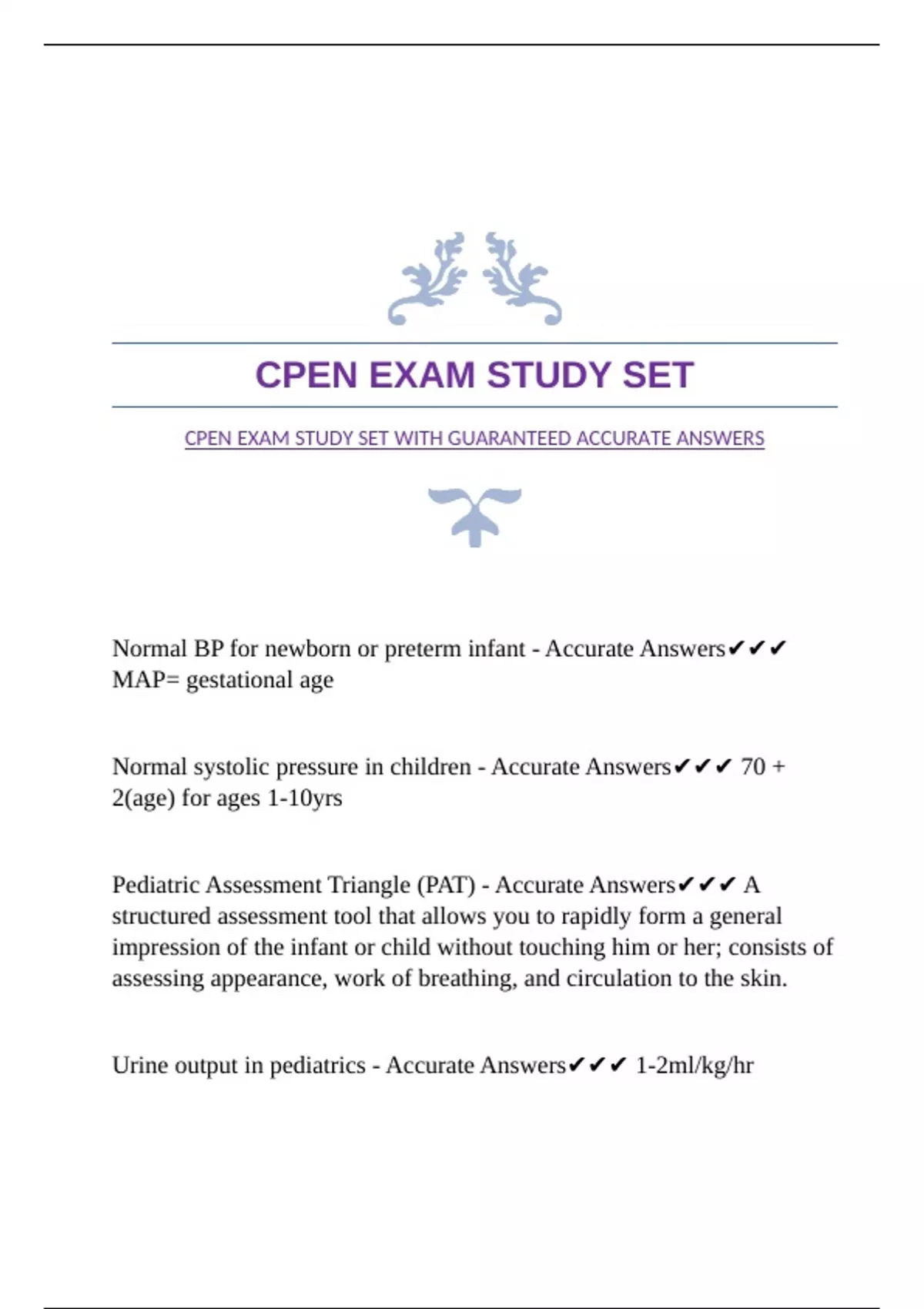 CPEN EXAM STUDY SET WITH GUARANTEED ACCURATE ANSWERS - CPEN - Stuvia US