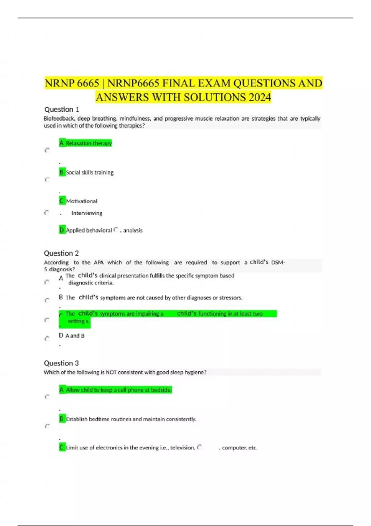 NRNP 6665 | NRNP6665 FINAL EXAM QUESTIONS AND ANSWERS WITH SOLUTIONS ...