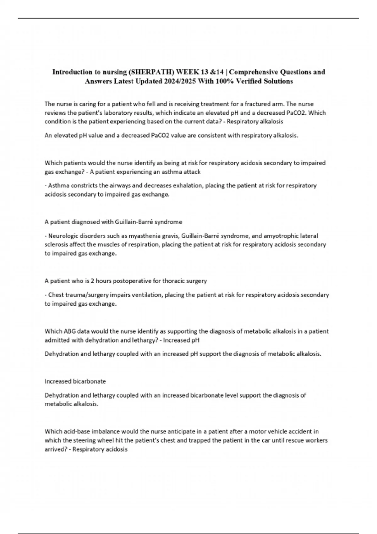 Introduction to nursing (SHERPATH) WEEK 13 &14 | Comprehensive ...