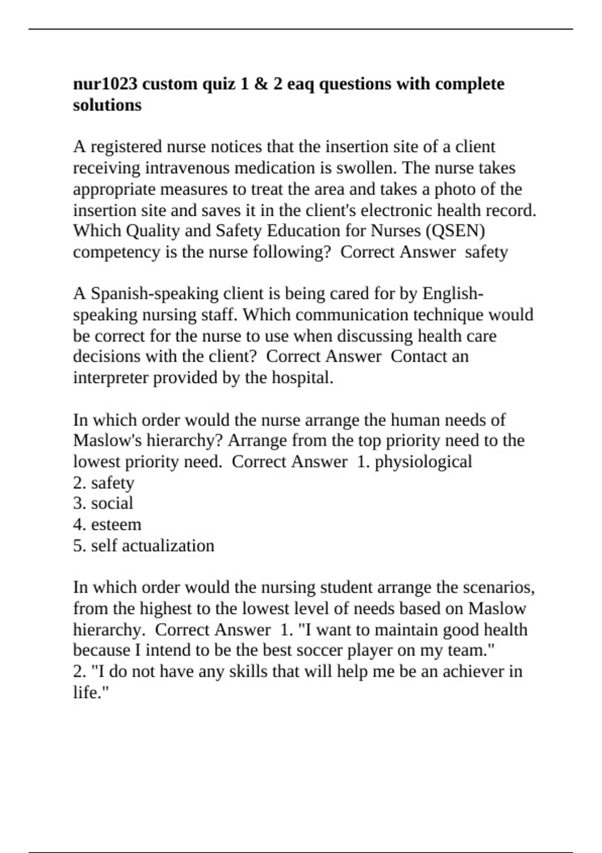 nur1023 custom quiz 1 & 2 eaq questions with complete solutions - Nur ...