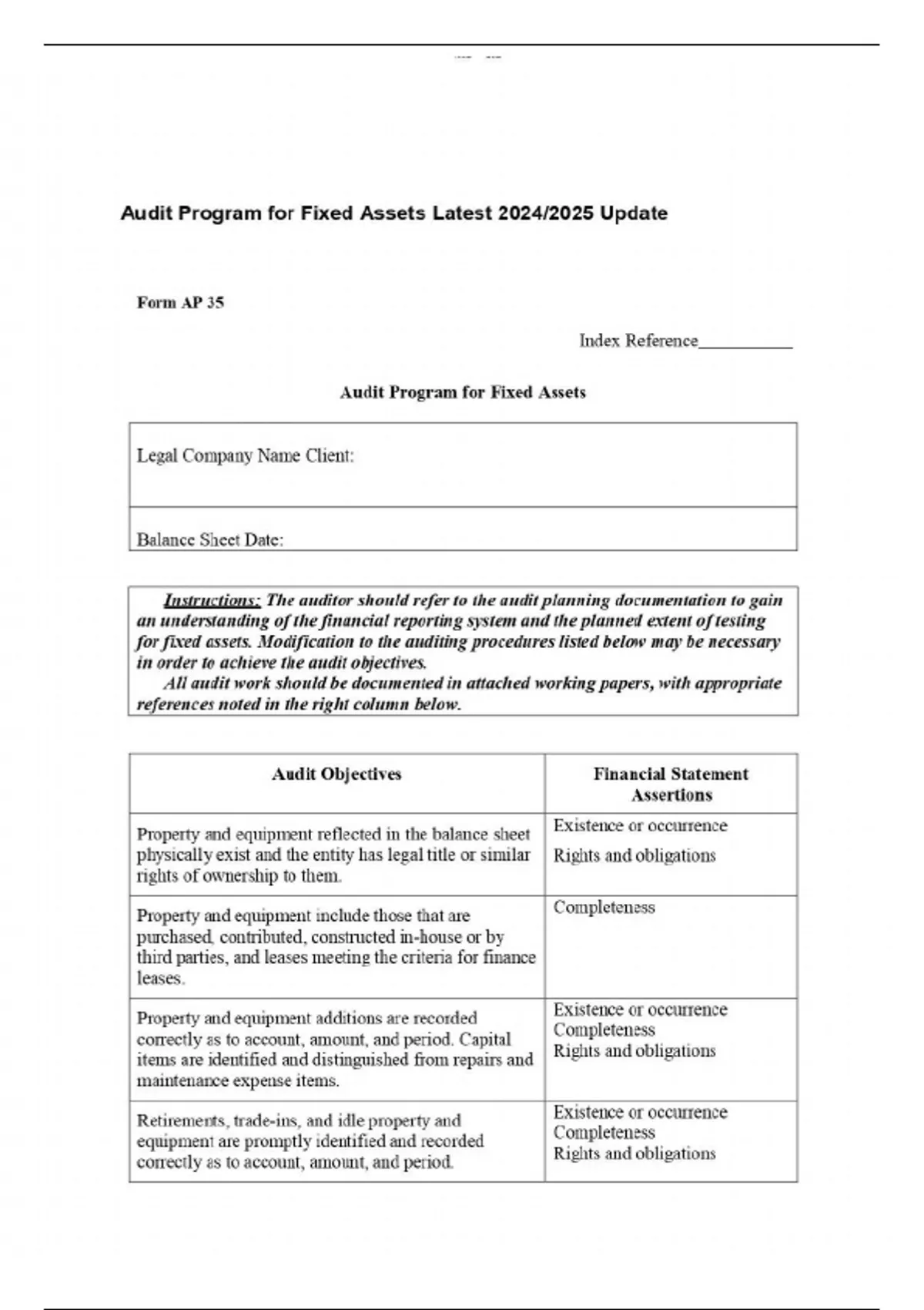 Audit Program for Fixed Assets Latest 2024/2025 Update - Audit Program ...