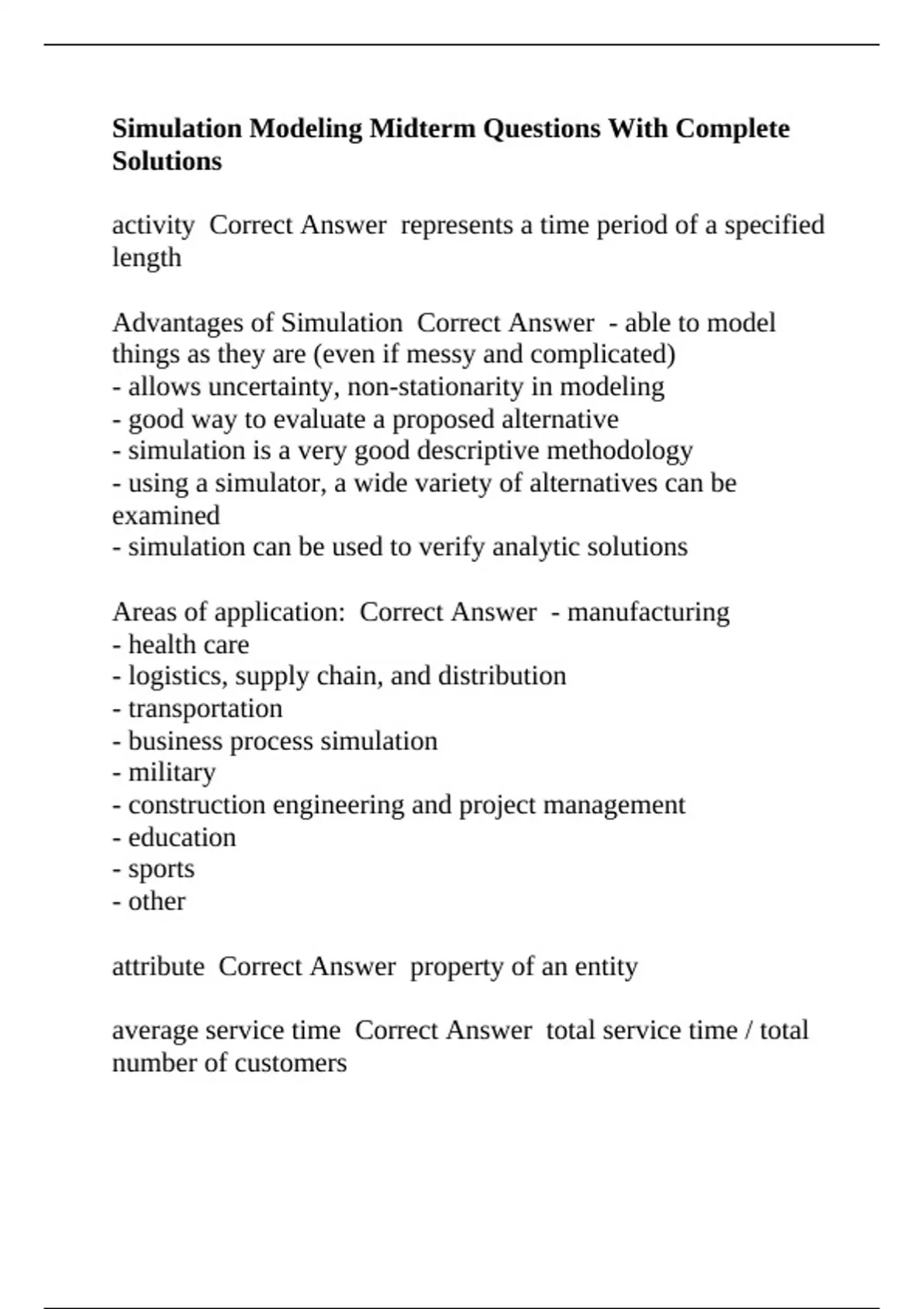 Simulation Modeling Midterm Questions With Complete Solutions Simulation Modeling Stuvia Us