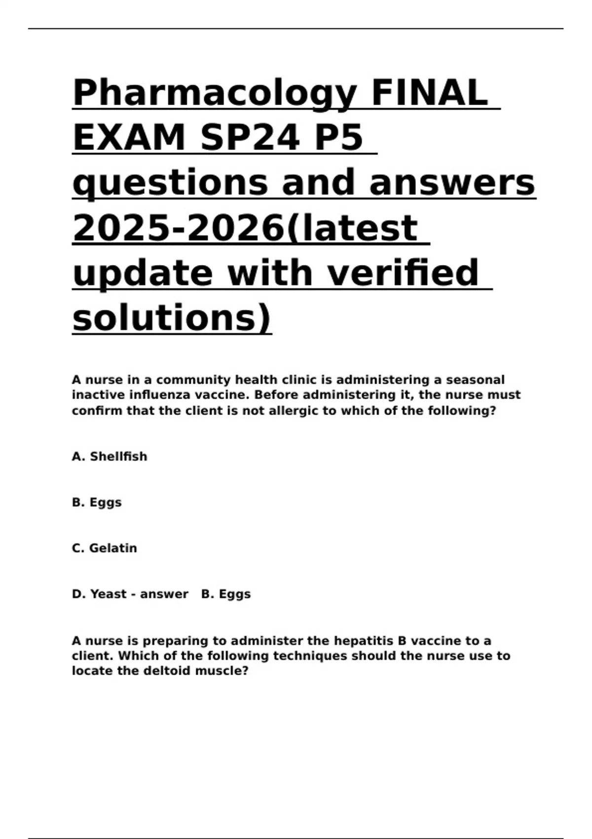 Pharmacology FINAL EXAM SP24 P5 questions and answers (latest update ...