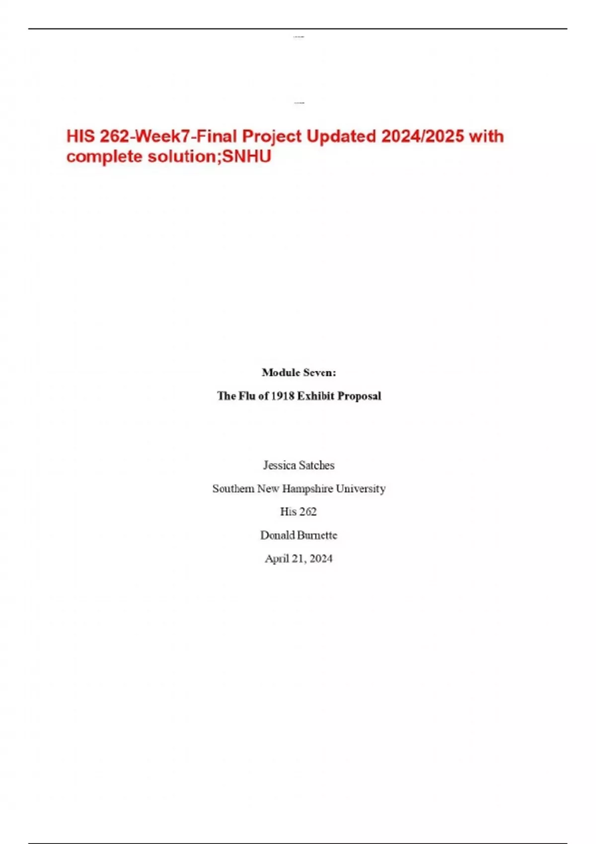 HIS 262-Week7-Final Project Updated 2024/2025 with complete solution;SNHU - HIstory - Stuvia US