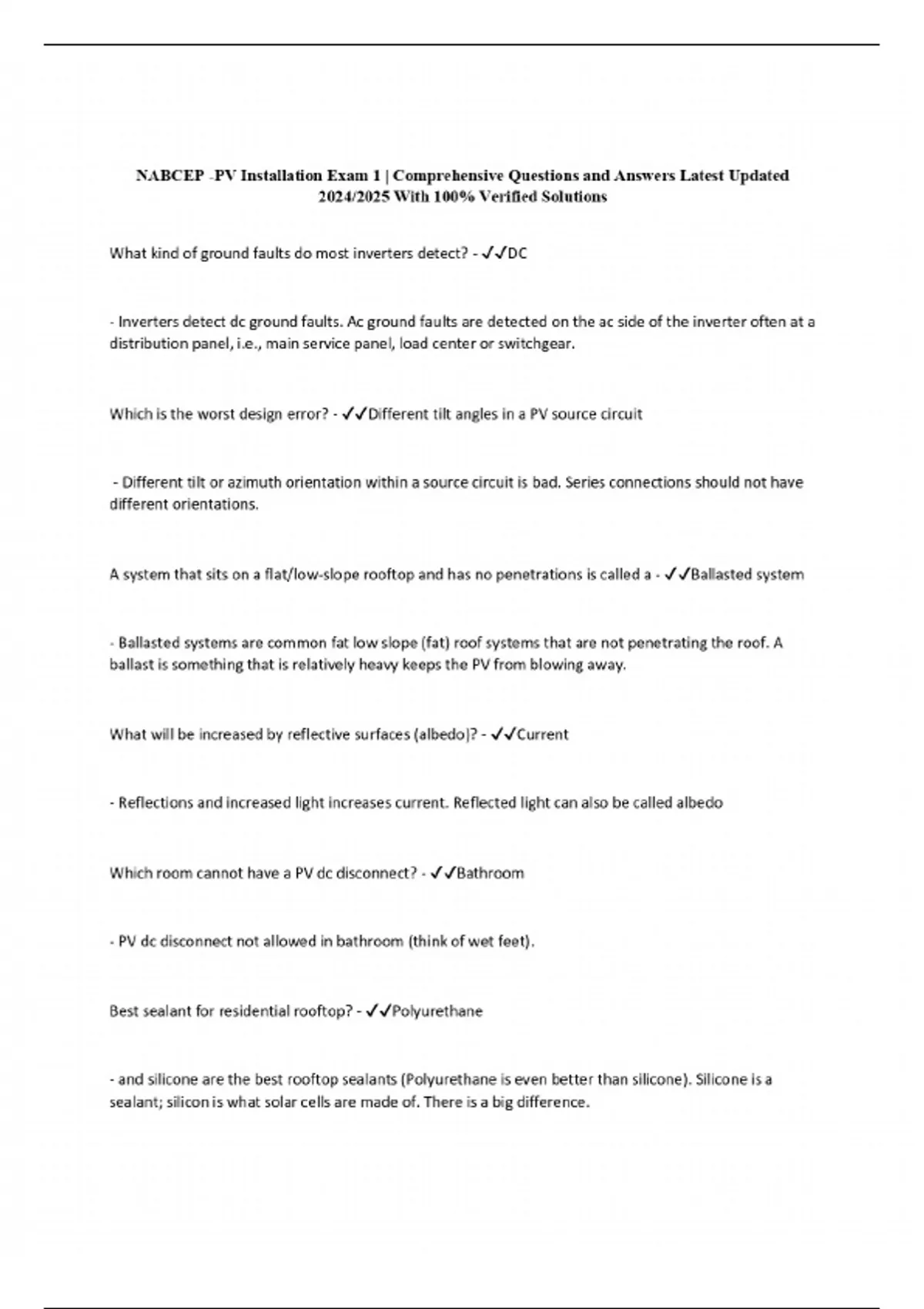 Nabcep Pv Installation Exam 1 Comprehensive Questions And Answers Latest Updated 2024 2025