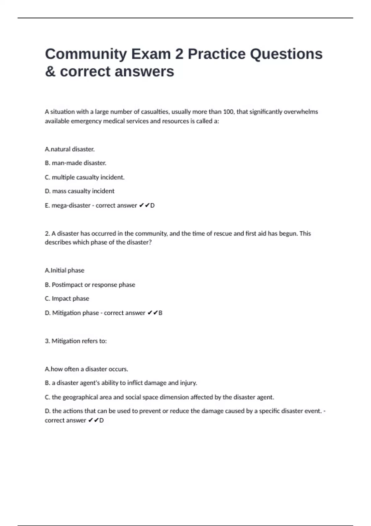Community Exam 2 Practice Questions & correct answers - Community ...