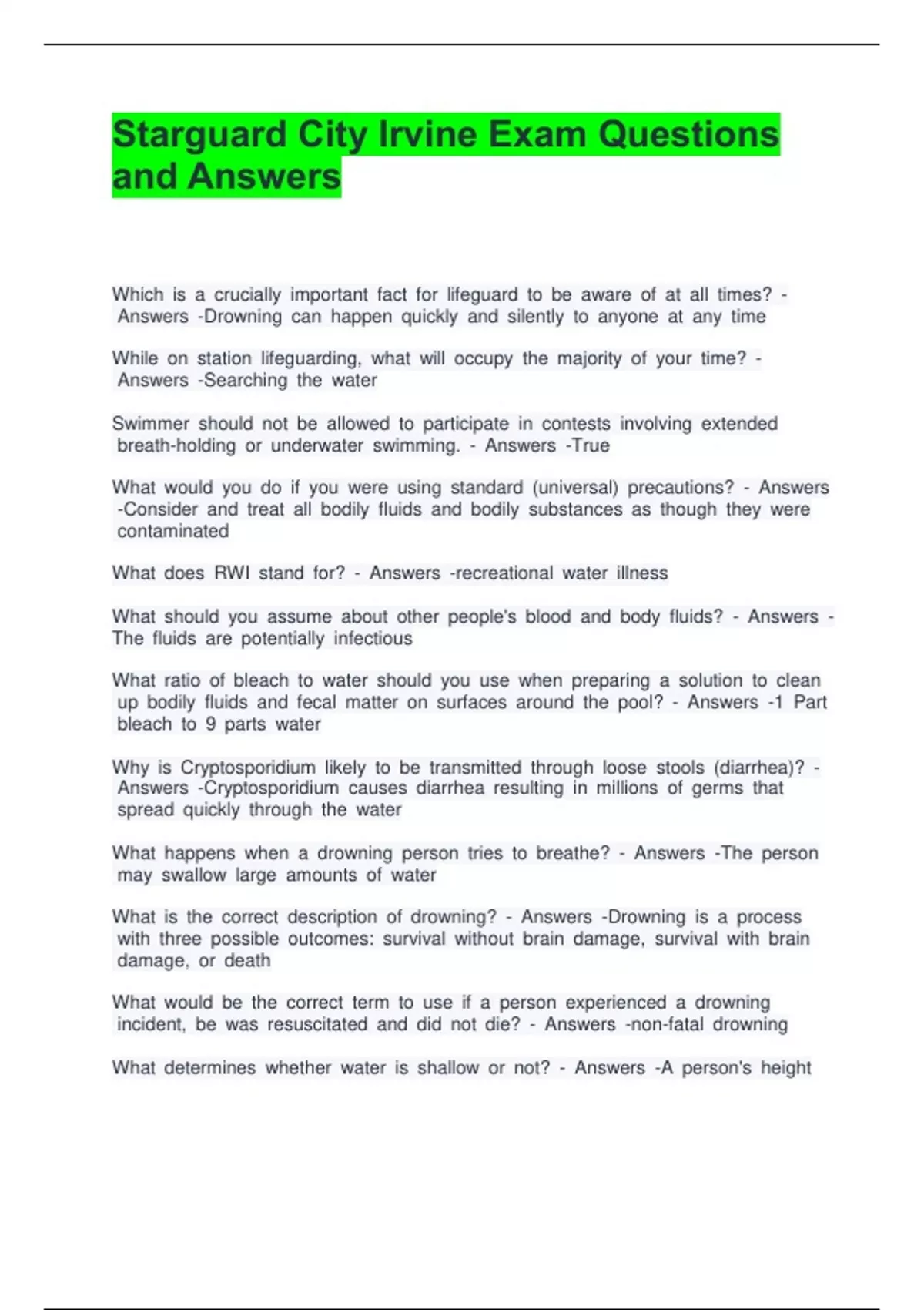 Starguard City Irvine Exam Questions and Answers - StarGuard - Stuvia US
