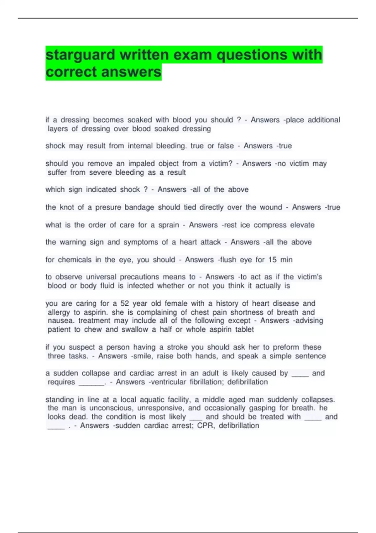 starguard written exam questions with correct answers - StarGuard ...