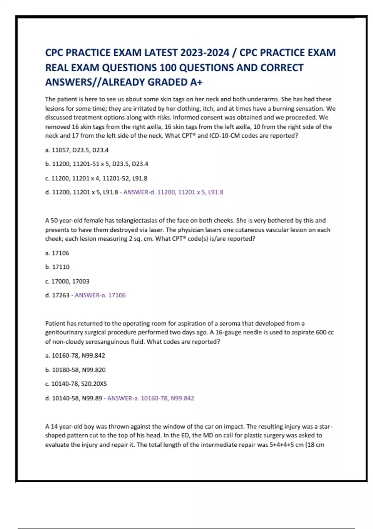 CPC PRACTICE EXAM LATEST / CPC PRACTICE EXAM REAL EXAM QUESTIONS 100 ...