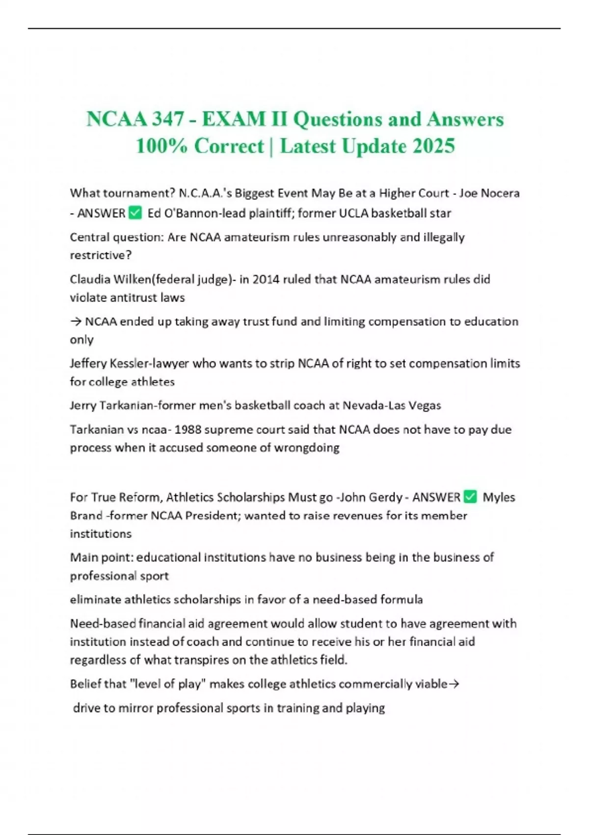 NCAA 347 - EXAM II Questions and Answers 100% Correct | Latest Update ...