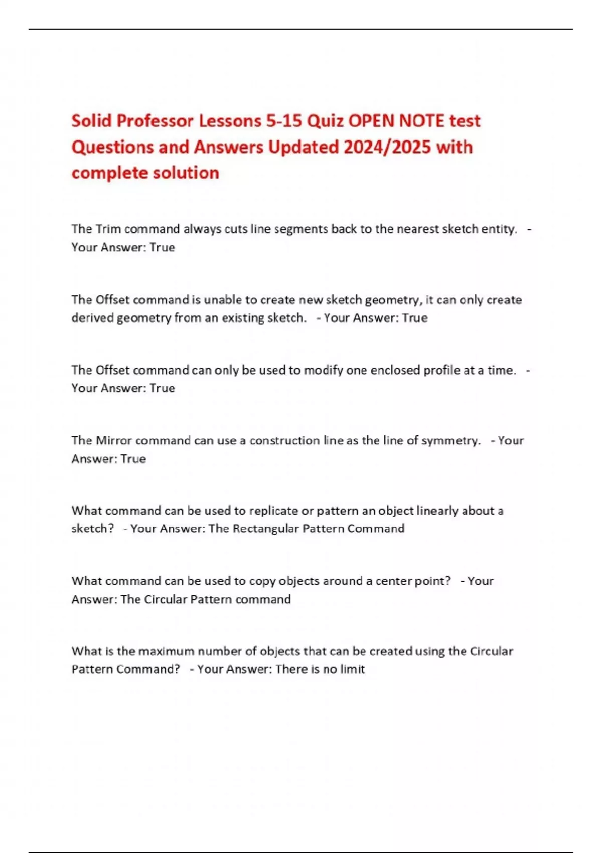 Solid Professor Lessons 5-15 Quiz OPEN NOTE test Questions and Answers ...