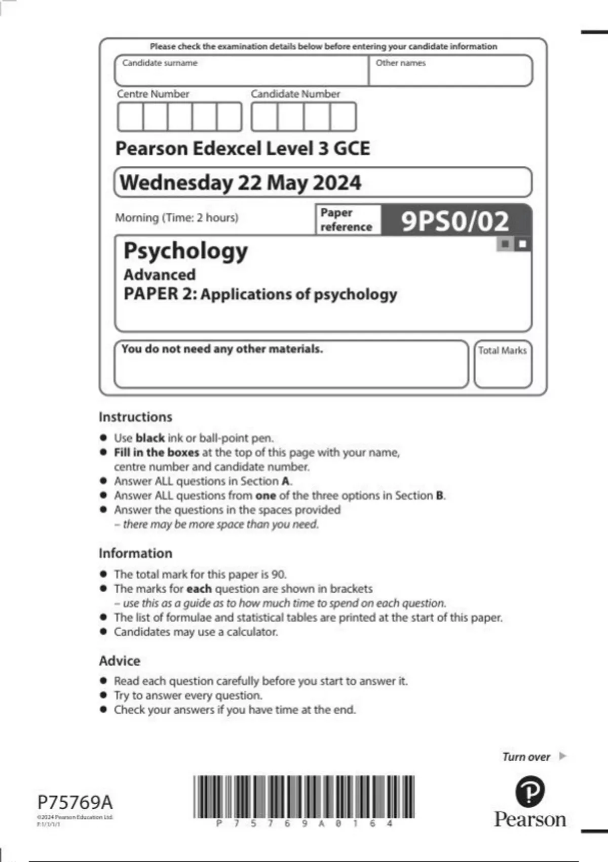 Pearson Edexcel Psychology Advanced PAPER 2: Applications of psychology ...
