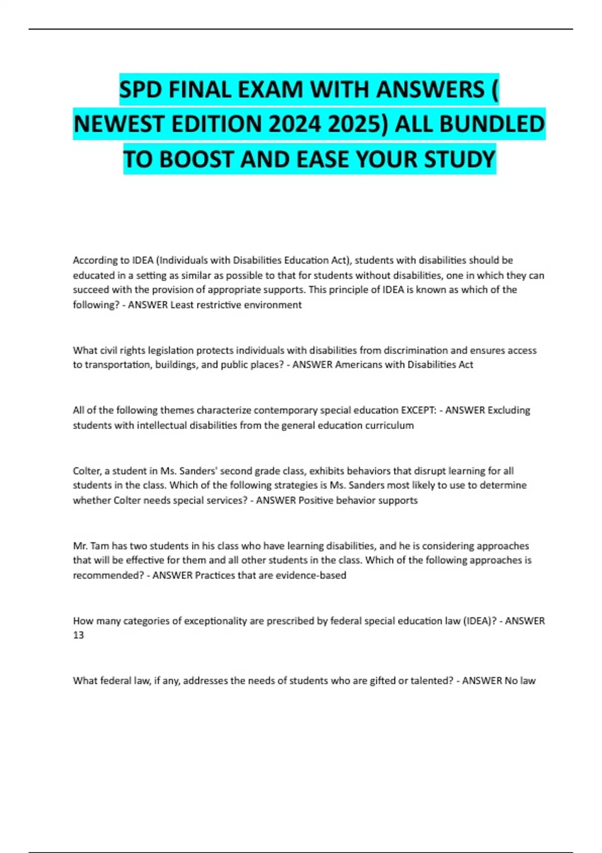SPD FINAL EXAM WITH ANSWERS ( NEWEST EDITION ) ALL BUNDLED TO BOOST AND ...